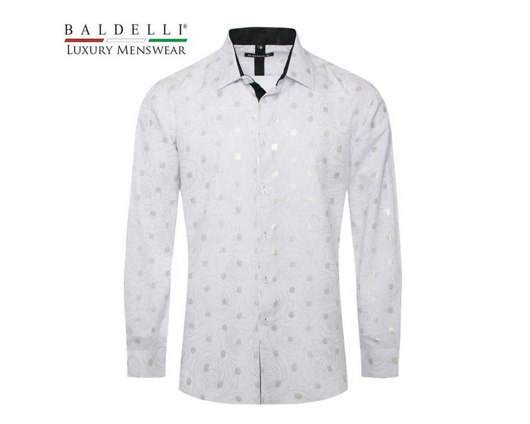 Men's Fashion Shirt Unique Gold Foil Roses and Dots Pattern- Baldelli ...