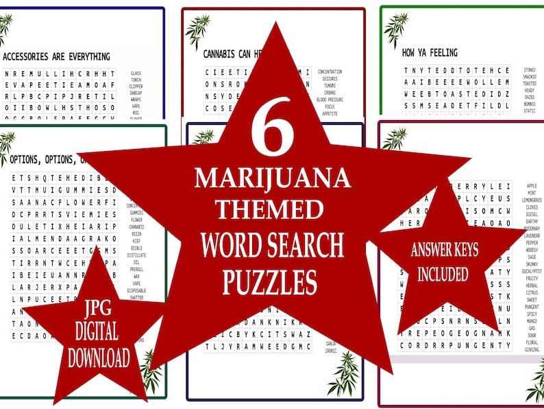 Stoners Printable, Marijuana Themed Games, Cannabis Fun and Games, Word ...