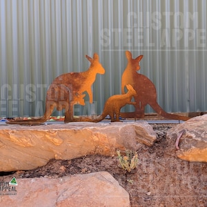 Rustic Steel Kangaroo Family | Outdoor Garden Decoration | Australian ...