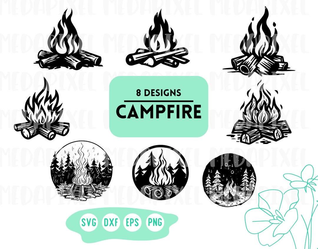 8 Designs of Campfire Clipart, Camping Svg Cut File, Campfire Outlines ...