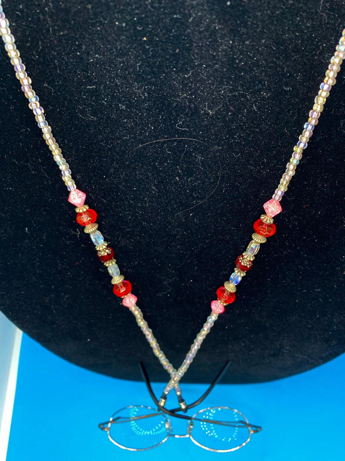 Eyeglass Strap Clear Bead With Silver Shine Red and Pink - Etsy