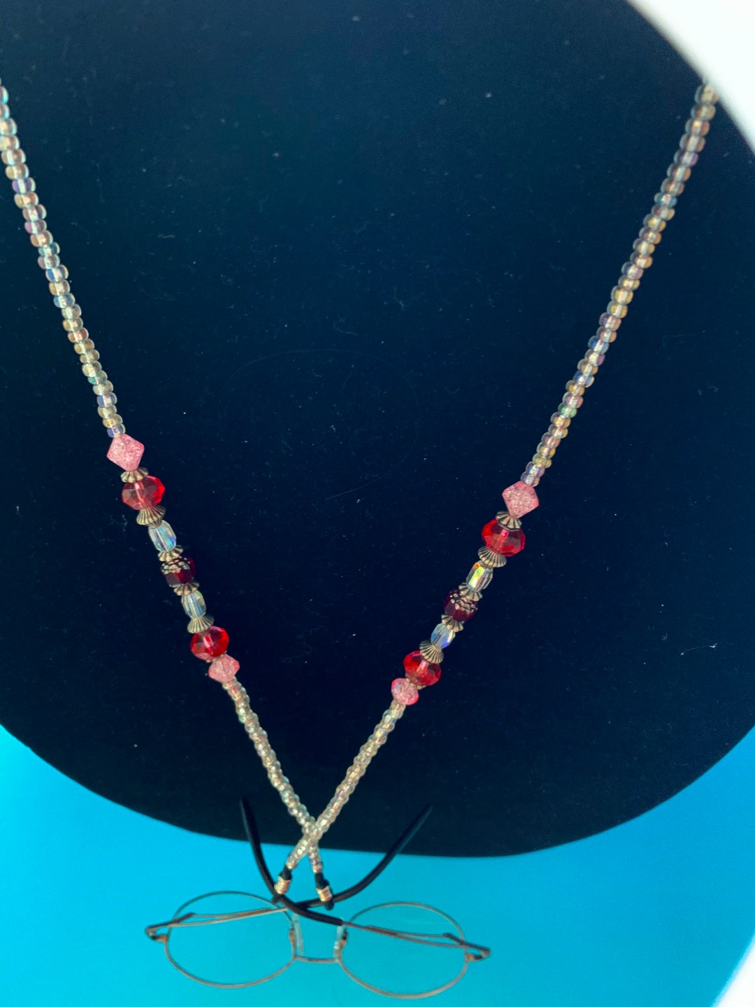 Eyeglass Strap Clear Bead With Silver Shine Red and Pink - Etsy