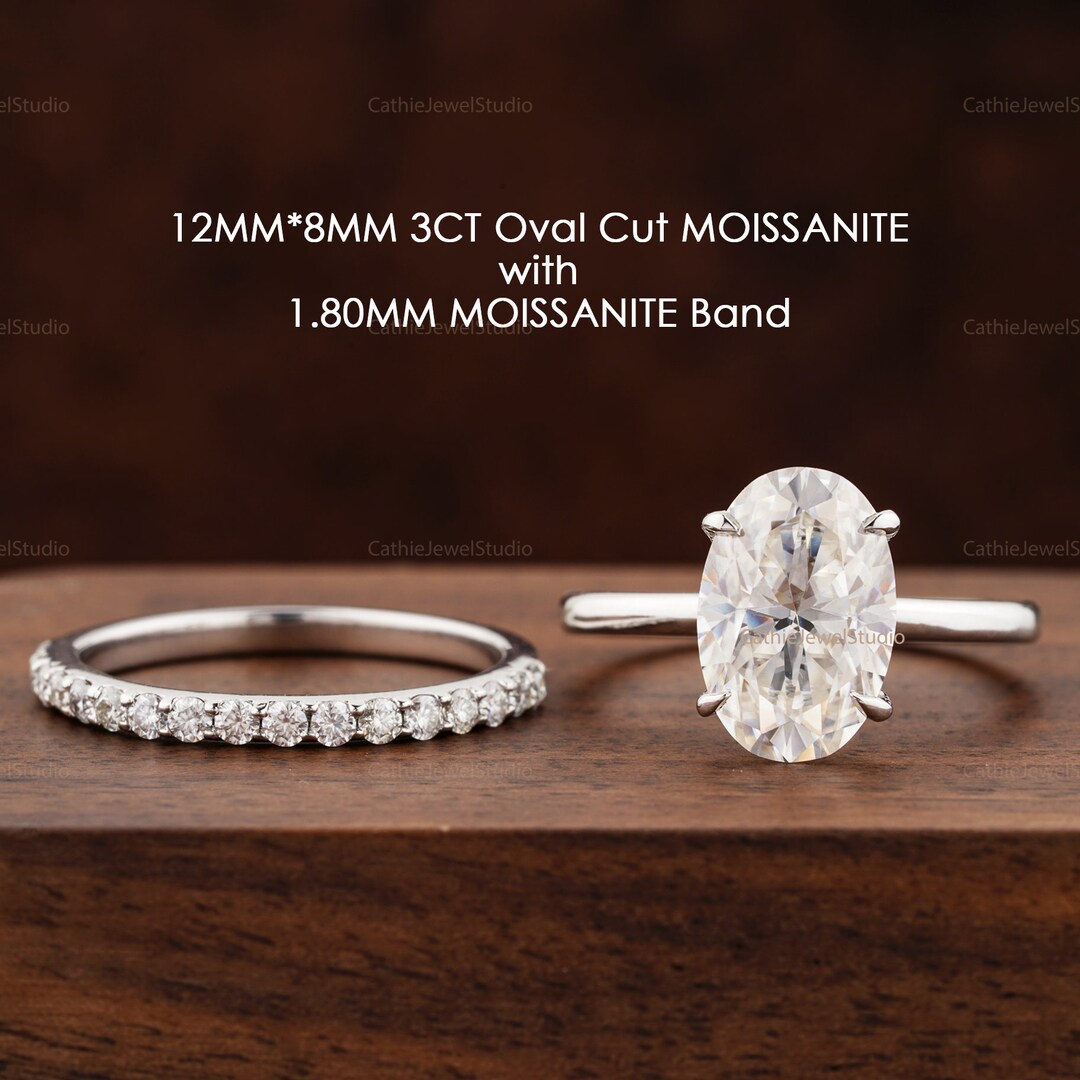 Oval Engagement Ring Set Gold, Wedding Ring, Moissanite Ring Set, Solid ...