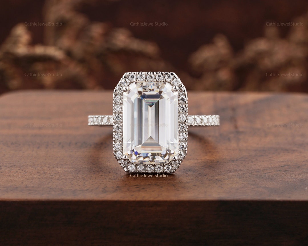Emerald Cut Moissanite Ring, Engagement Ring Women, Emerald Moissanite ...