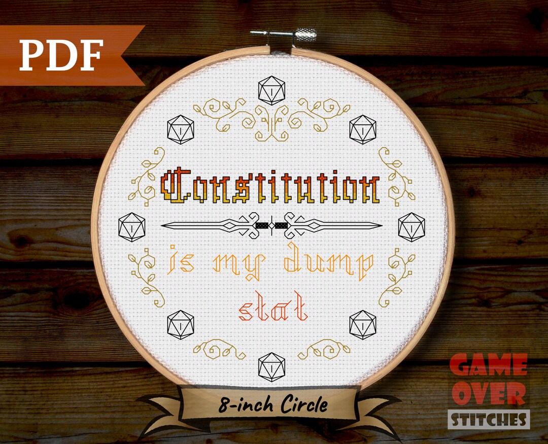Constitution is My Dump Stat - Cross Stitch Pattern for 8-inch Hoop - Etsy