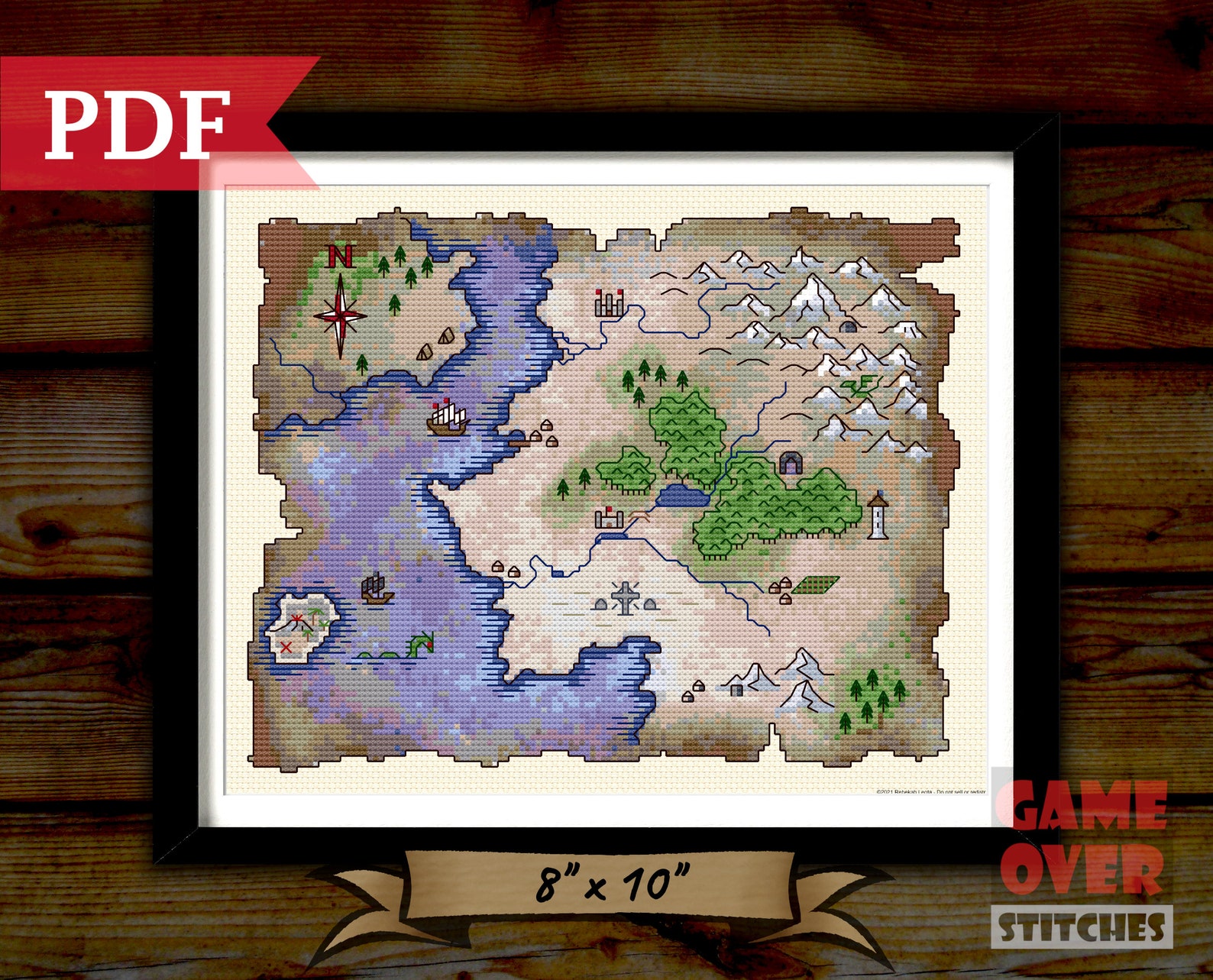 Fantasy Treasure Map Cross Stitch Pattern for 8x10 Frame - Etsy