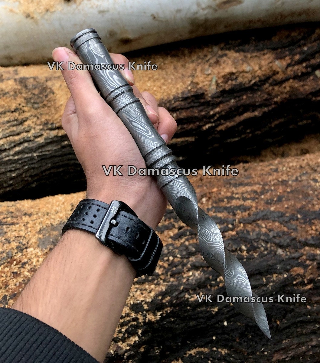 Handmade Damascus Cyclone Tri Edge Dagger Twisted Blade Dagger Hunting ...