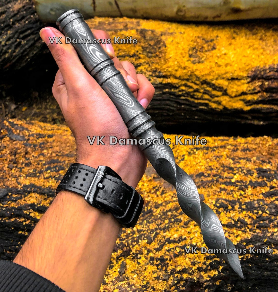 Handmade Damascus Cyclone Tri Edge Dagger Twisted Blade Dagger Hunting ...