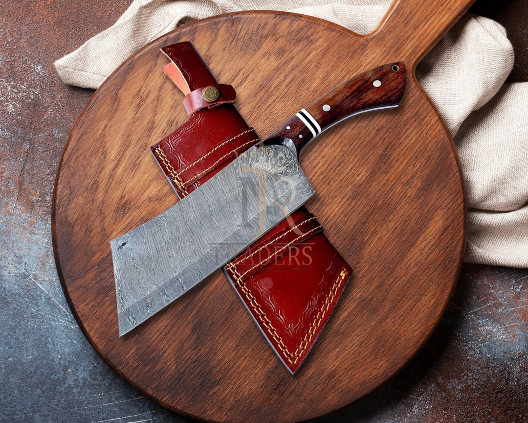 Handmade Cleaver Knife, Damascus Kitchen Cleaver With Sheath, Butcher ...