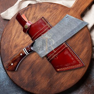Handmade Cleaver Knife, Damascus Kitchen Cleaver With Sheath, Butcher ...