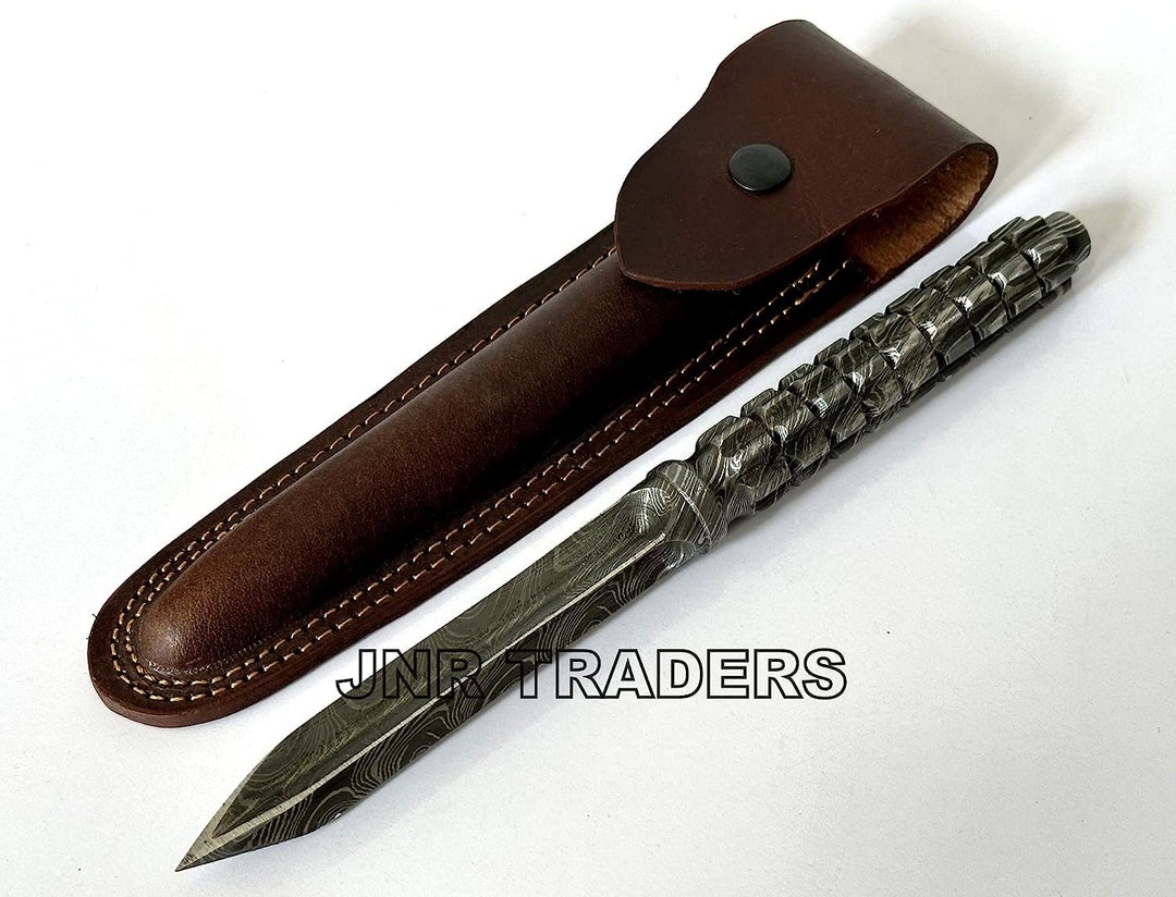 10 in Fixed Blade Knife Full Tang Handmade Damascus Steel Tri Dagger ...