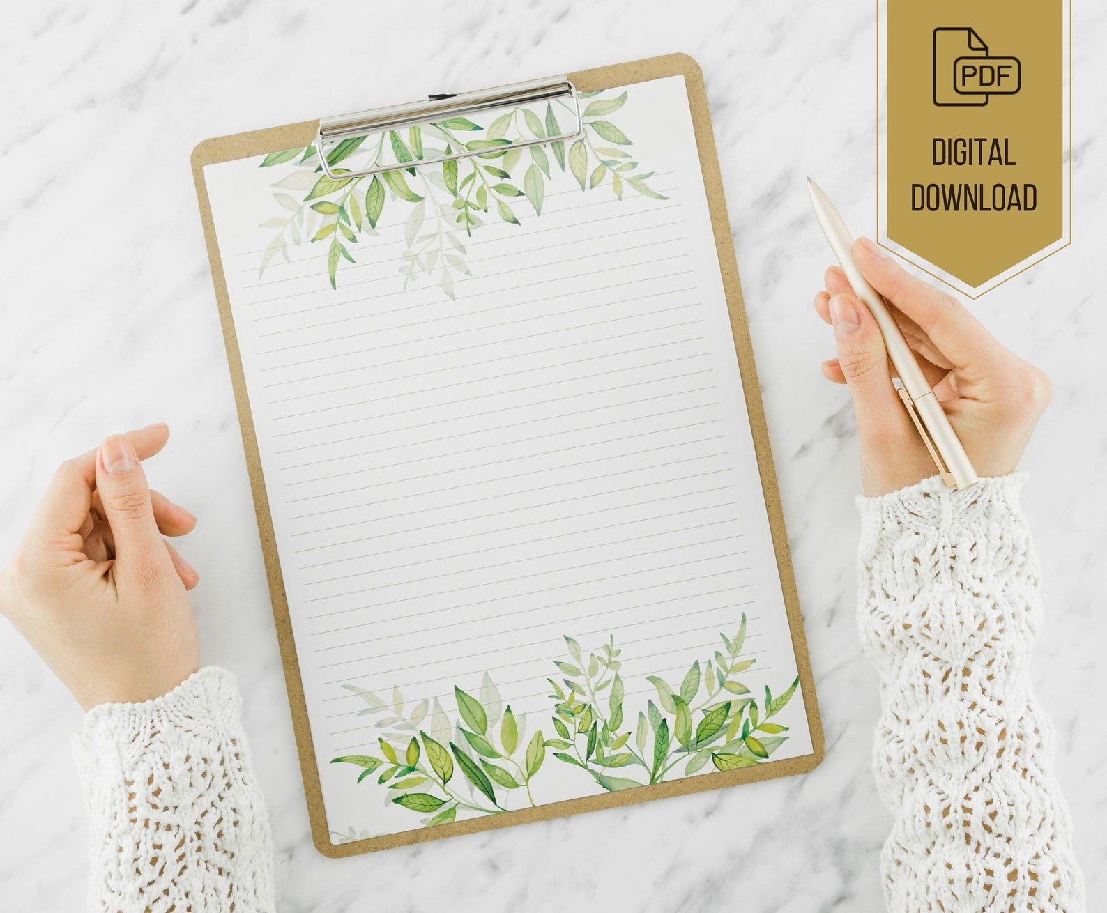 Green Leaves Lined Stationery Set Bundle Printable Letter - Etsy UK