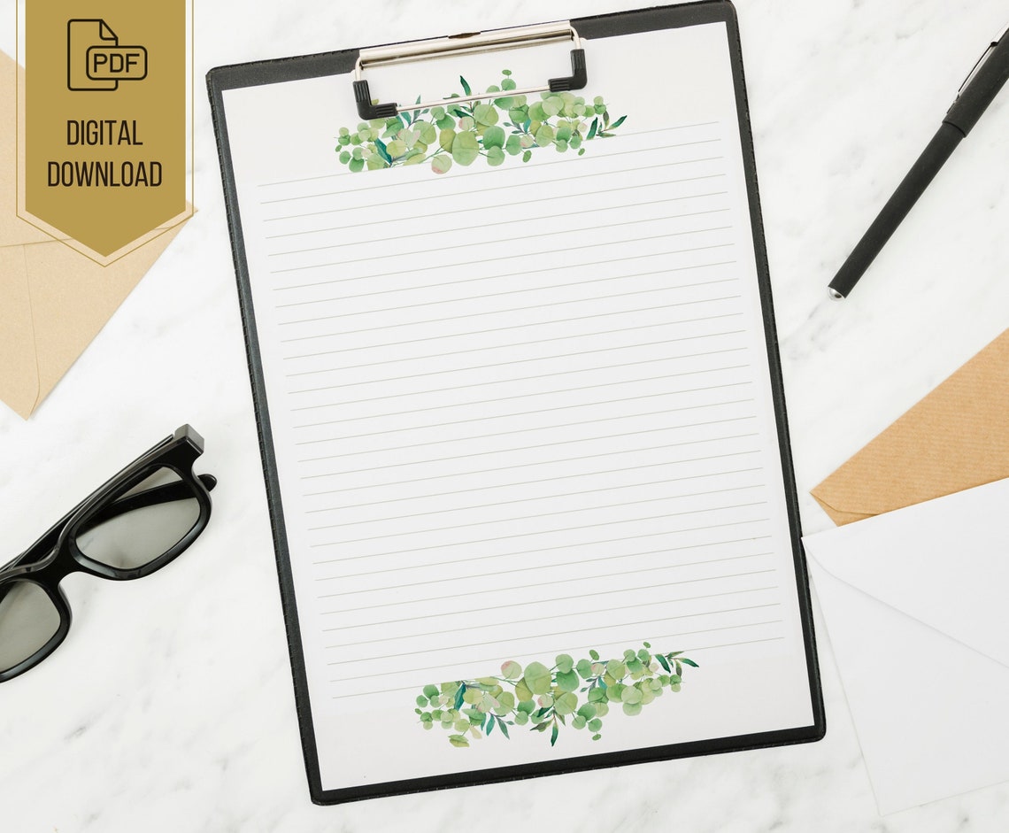 Green Leaves Lined Stationery Set Bundle Printable Letter - Etsy UK
