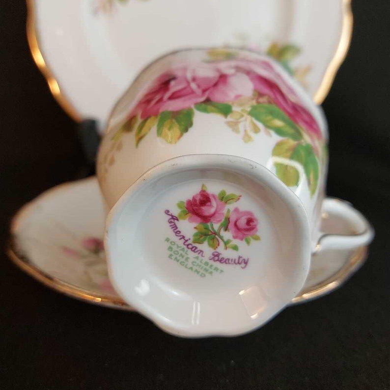 AMERICAN BEAUTY Trio Teacup Saucer Dessert Plate Royal Albert - Etsy
