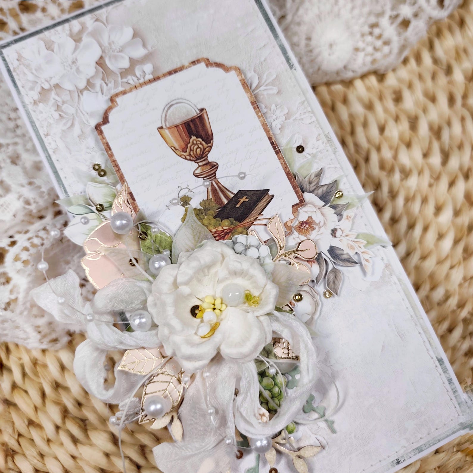 Elegant Communion Cards in Soft Pastel Colors With Delicate Lace and ...