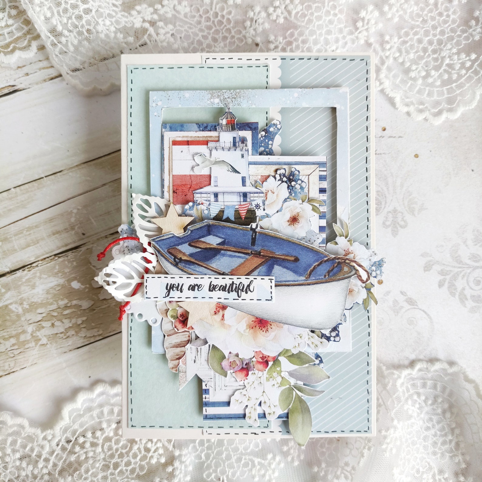 Summer Sea Postcards With Boat, Lighthouse, Seagull, and Beach House ...