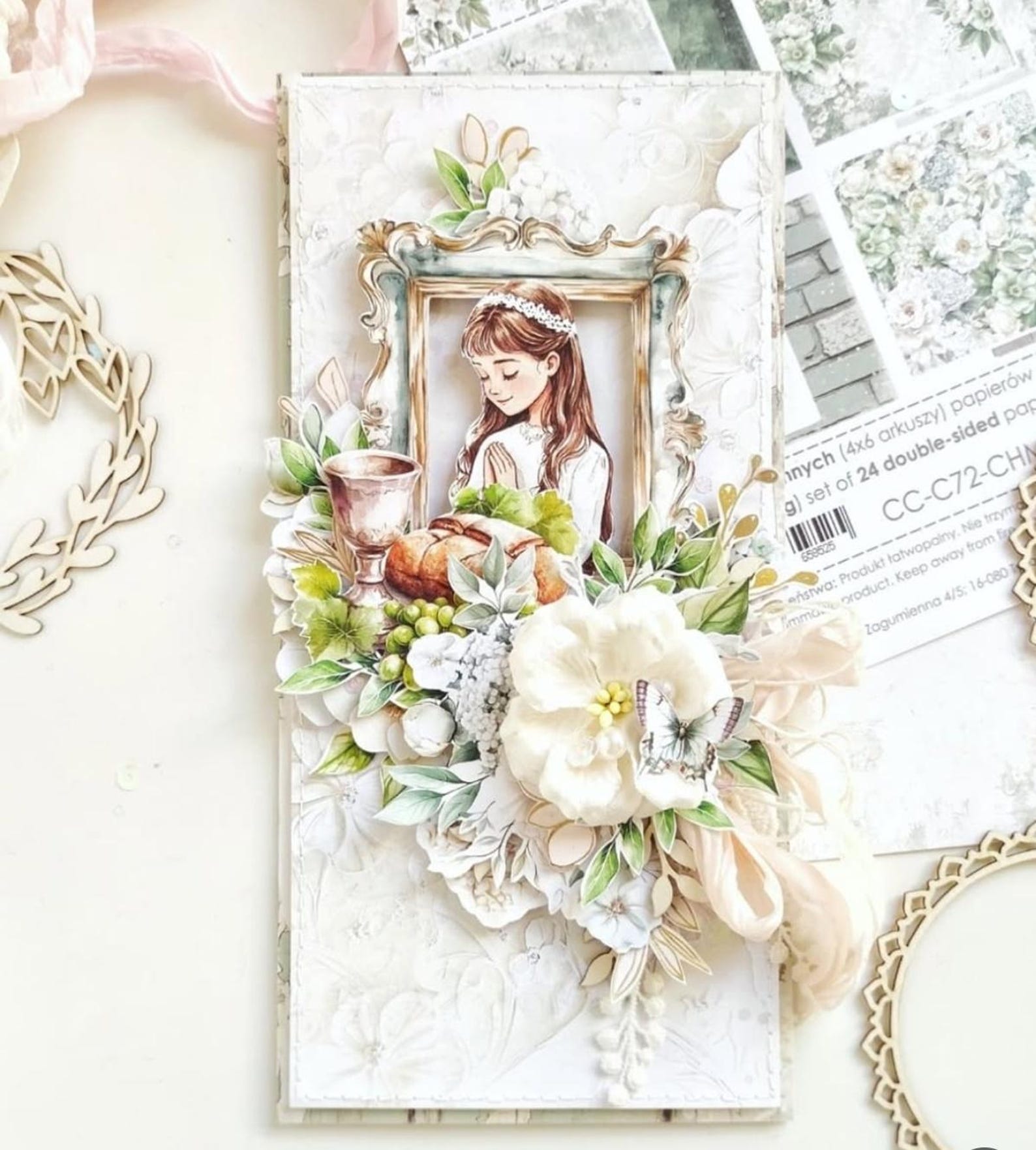 Elegant Communion Cards in Soft Pastel Colors With Delicate Lace and ...