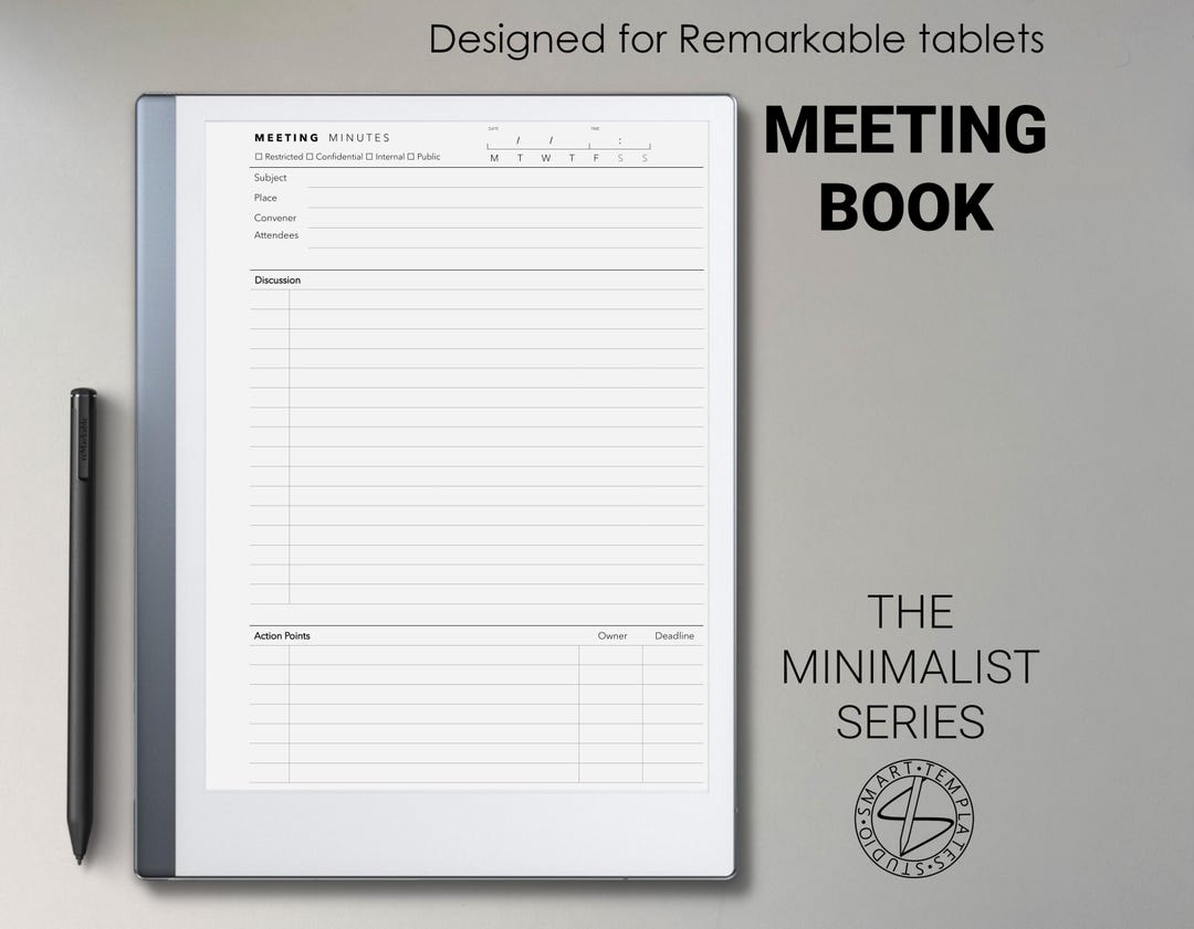 Minimalist Meeting Notes, Meeting Book Template for Remarkable Tablets ...