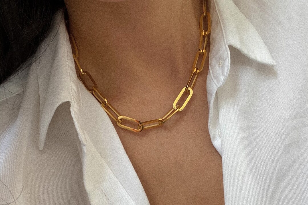 14k Gold Plated Thick Chain Necklace - Etsy