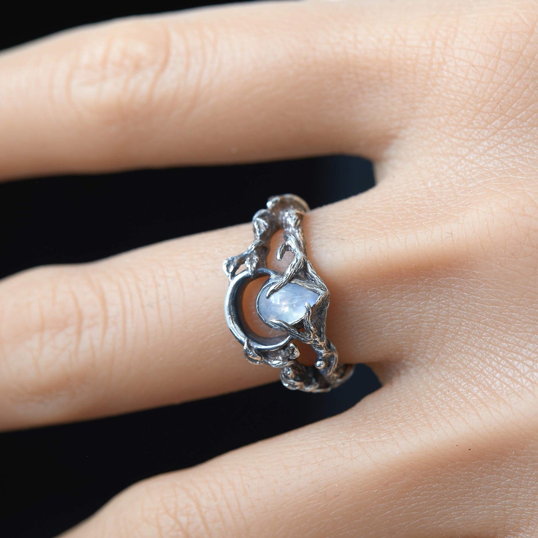 Moon Engagement Ring Moonstone Sterling Silver Statement - Etsy