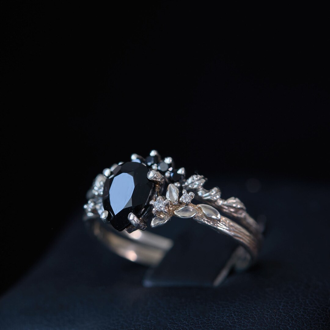 Sterling Silver Dark Gothic Ring Set, Gothic Engagement Ring, Goth ...