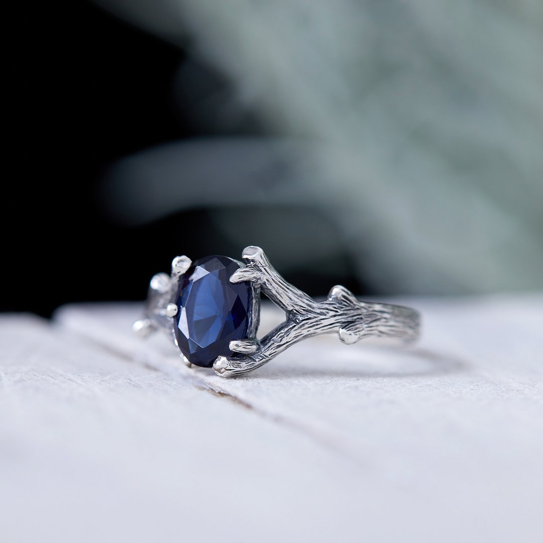 Sapphire Twig Engagement Ring, Branch Sterling Silver Ring, Woman's ...