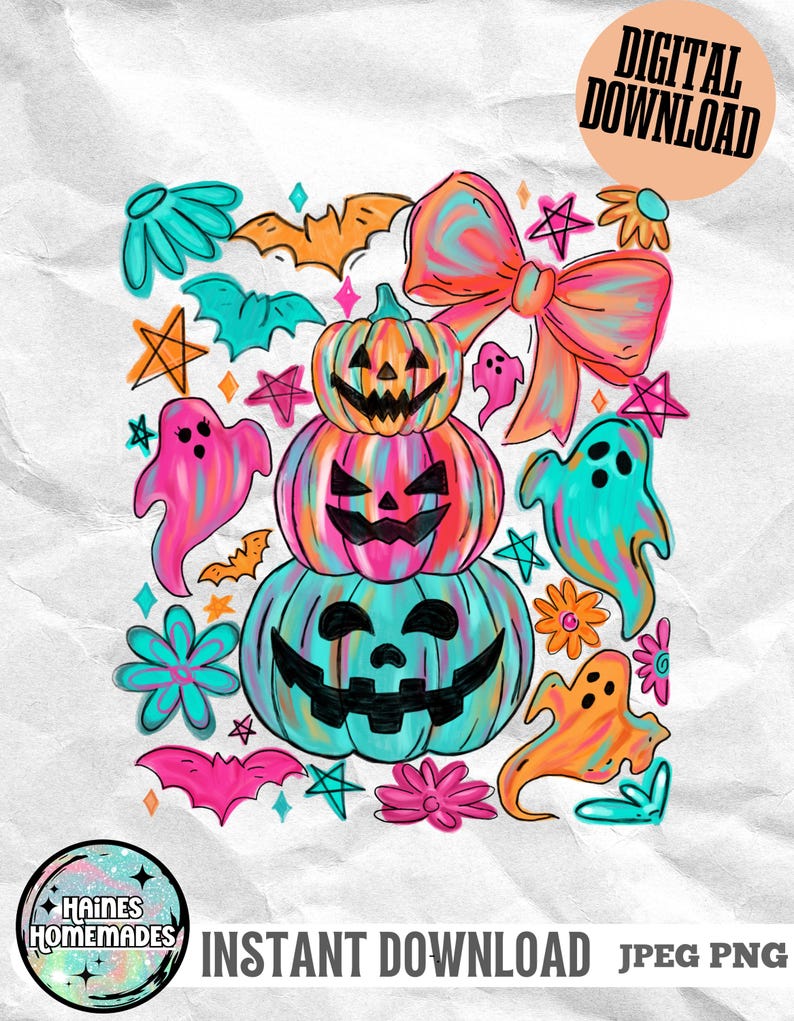 Neon Halloween Clipart | Pastel Goth Pumpkin, Ghost (digital Download ...