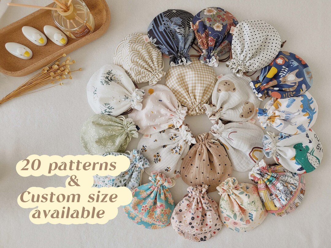 Eco-friendly Round Drawstring Pouch • Handmade Cotton Coin, Jewelry ...