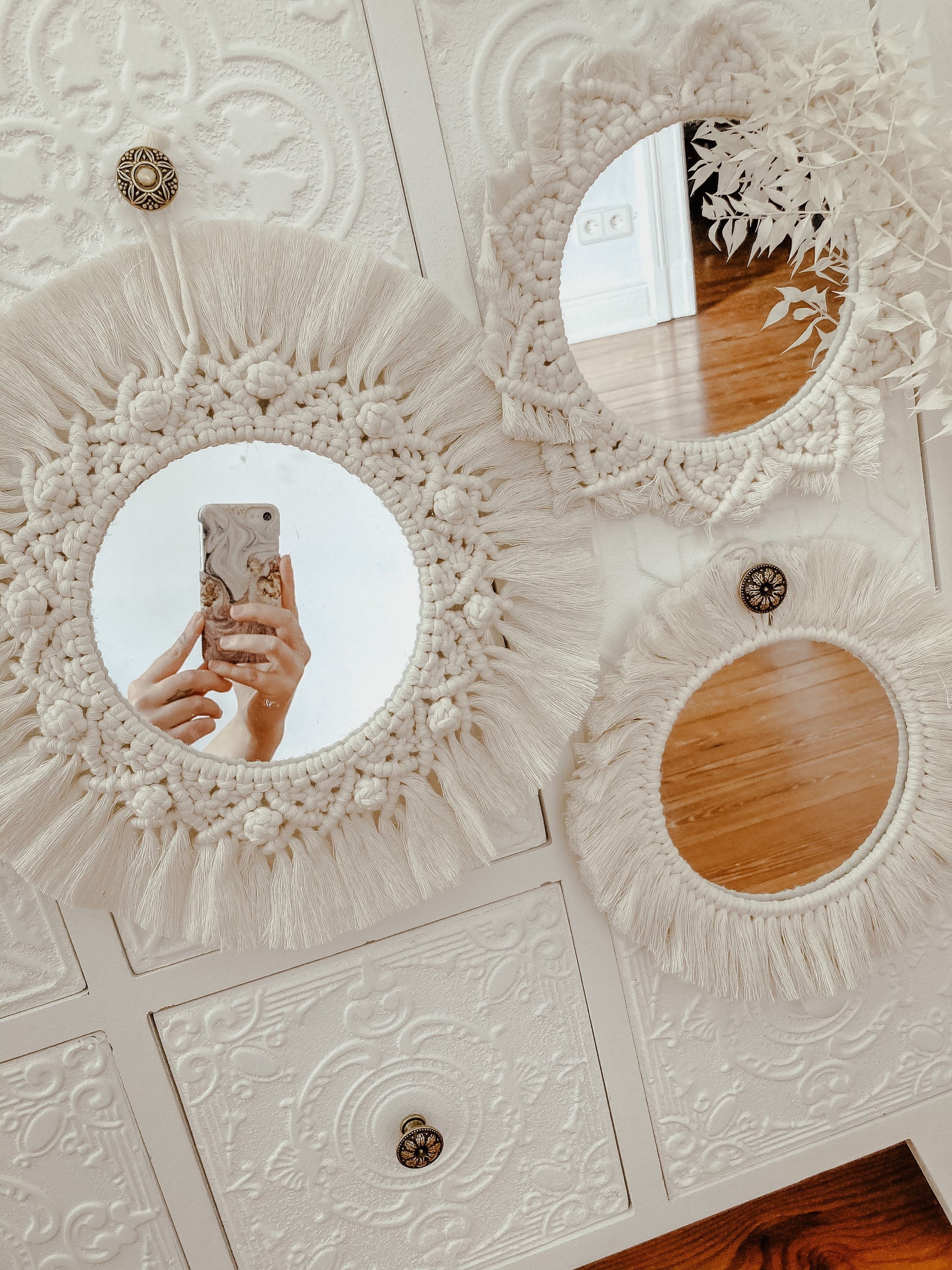 Macrame Mirror Boho Hippie Wall Decoration Wall Mirror Set Fringes ...