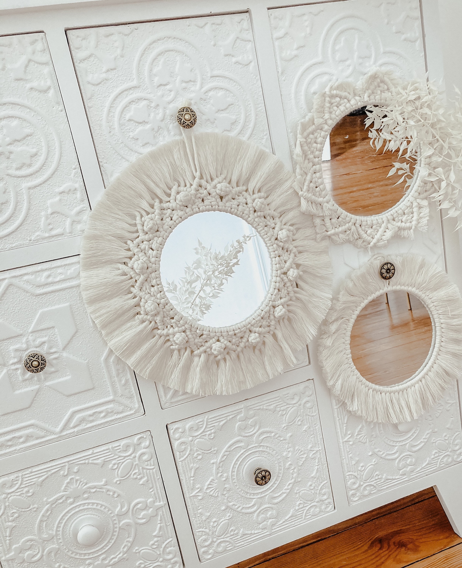 Macrame Mirror Boho Hippie Wall Decoration Wall Mirror Set Fringes ...