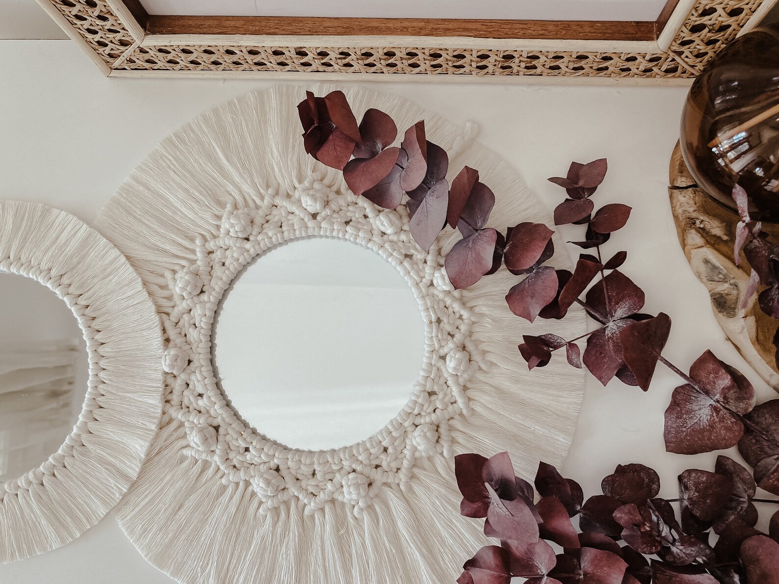 Macrame Mirror Boho Hippie Wall Decoration Wall Mirror Set Fringes ...