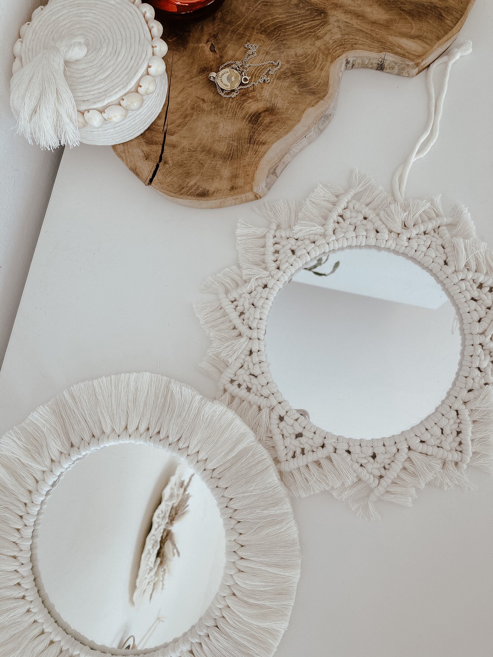 Macrame Mirror Boho Hippie Wall Decoration Wall Mirror Set Fringes ...