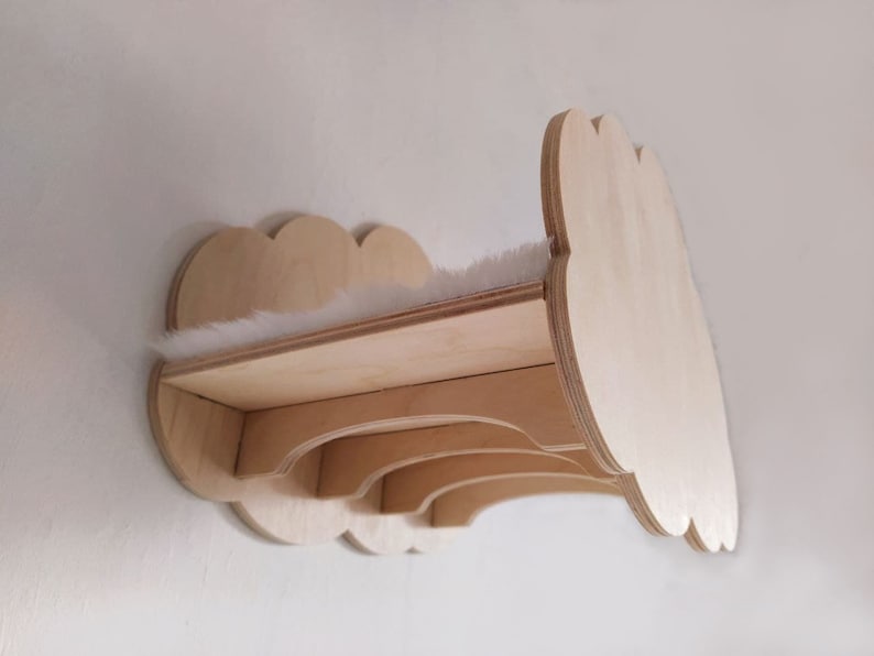 Modern Chunky Flying Cat Bed With White Fur Wall Mounted Cat | Etsy