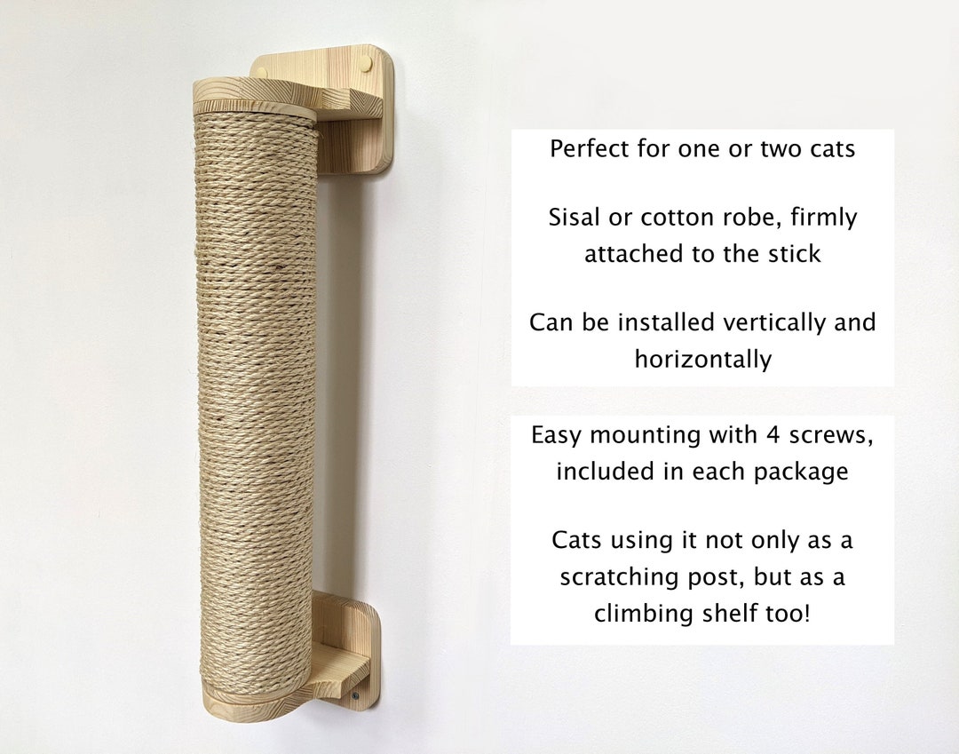 Cat Scratching Post From Pine Wood With Sisal or Cotton Robe, Modern ...