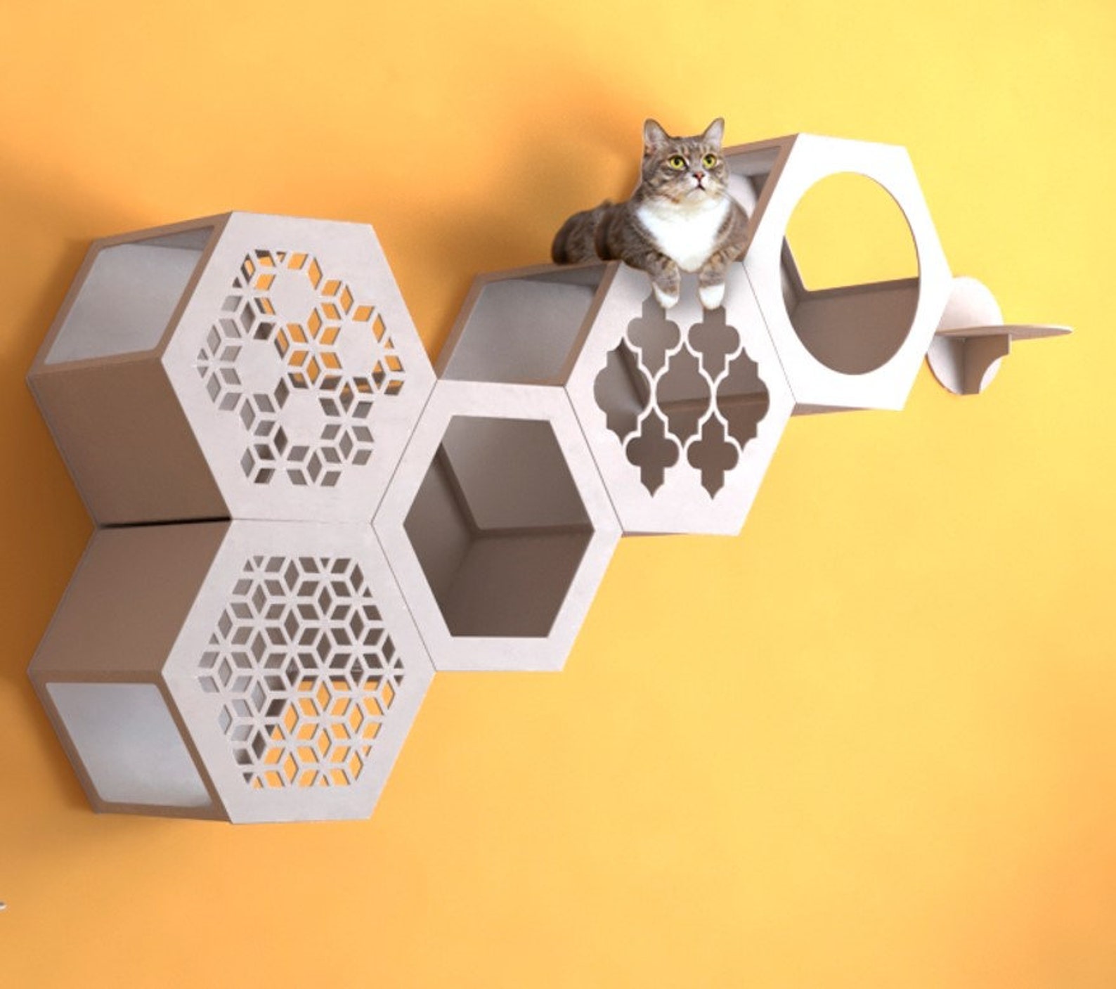Cat Hexagons in White Color Cat Wall Furniture Cat Shelves - Etsy