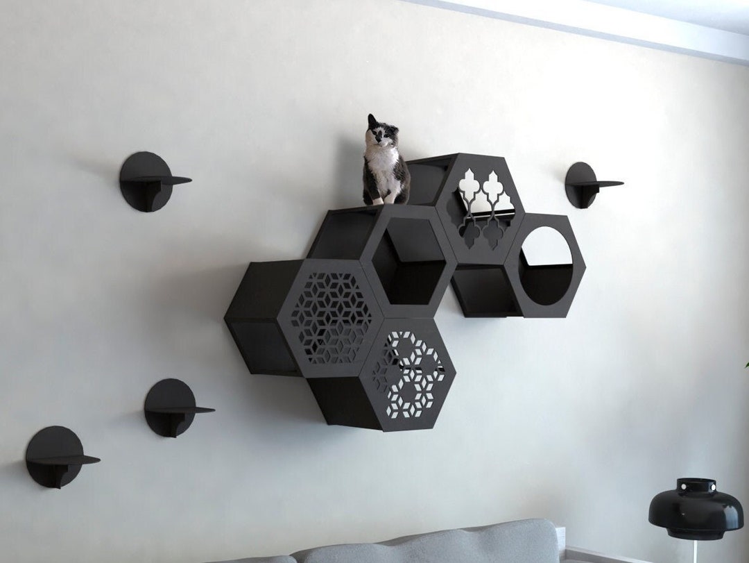 Hexagon Cat Shelf, Cat Furniture Modern, Unique Cat Trees, Cat Ladder ...