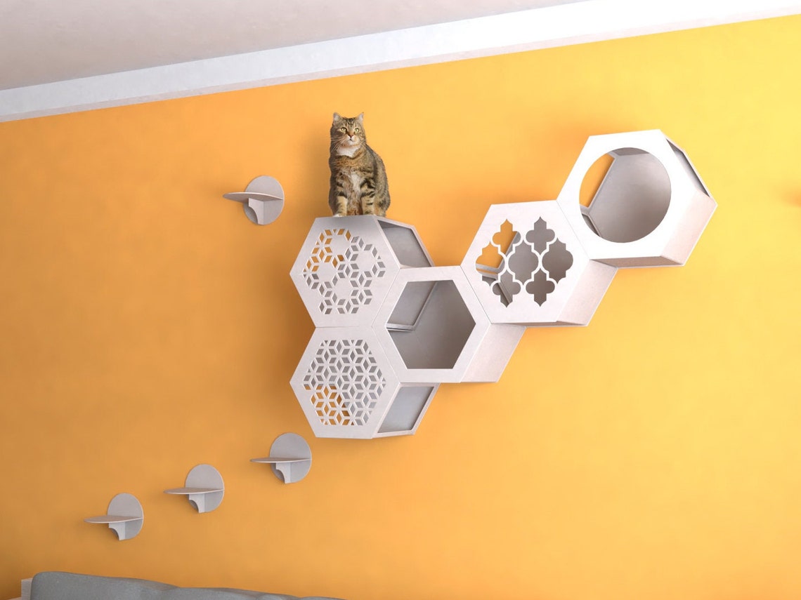 Cat Hexagons in White Color Cat Wall Furniture Cat Shelves - Etsy