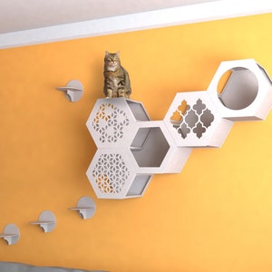 Cat Hexagons in White Color, Cat Wall Furniture, Cat Shelves, Cat ...