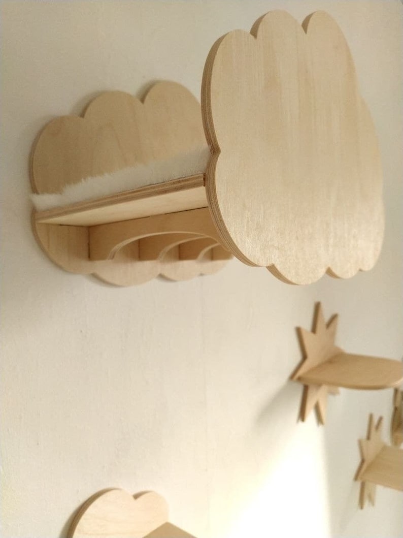 Modern Chunky Flying Cat Bed With White Fur Wall Mounted Cat | Etsy