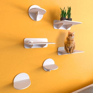 Cat Wall Shelves Set in White Color With 3 Steps size M and 3 Shelves ...