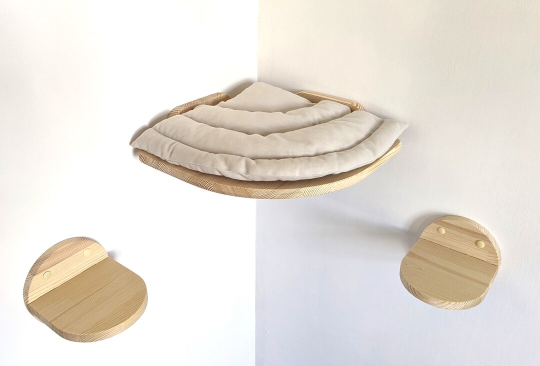 Corner Cat Shelf Bed From Pine Wood With Steps, Wall Mounting Corner ...