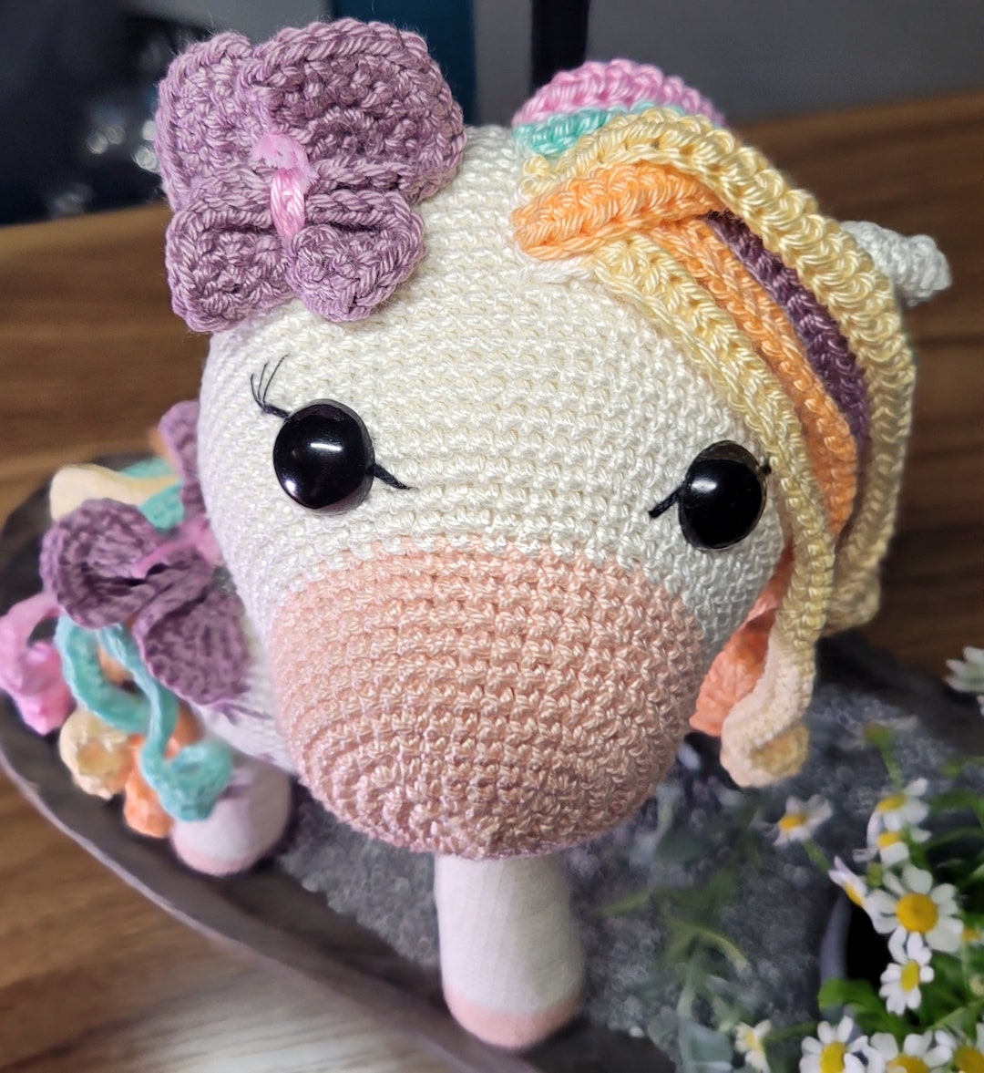 Super Cute Crocheted Pony With Colorful Rainbow Mane. Decorated With ...
