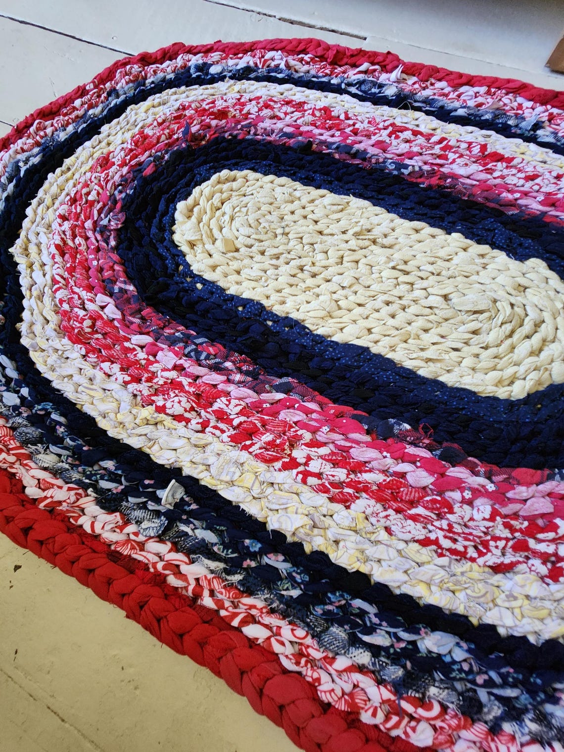 Crocheted Rag Rug, Small Oval Rug, Upcycled Handmade Rug - Etsy