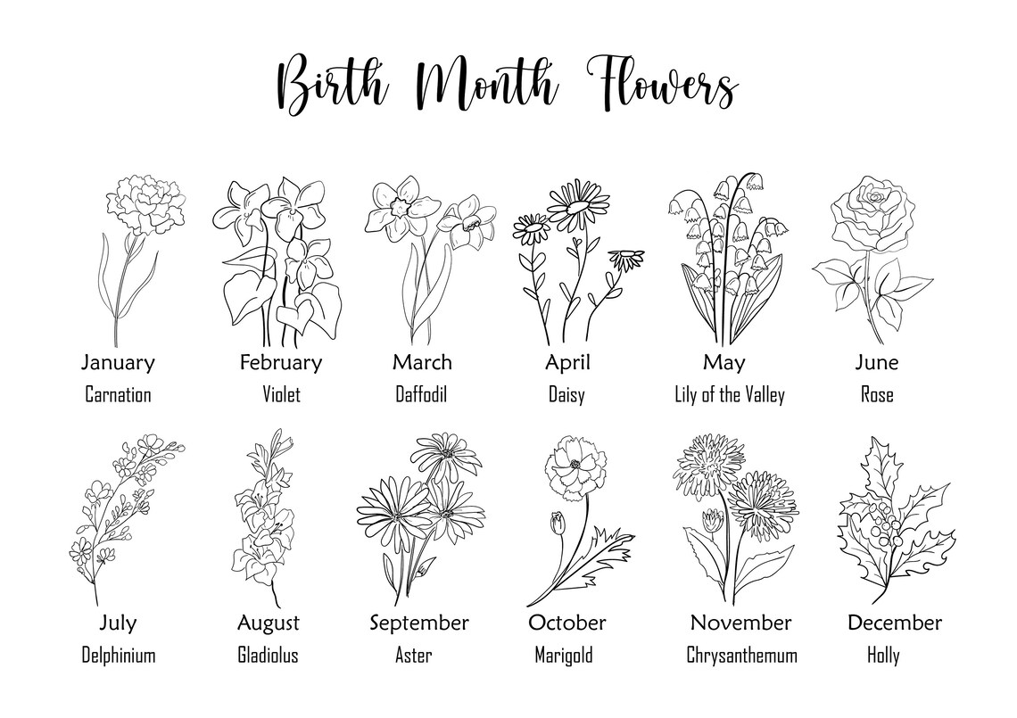 Custom Birth Flower Family Print A5 A4 A3 PDF Personalised Minimal ...