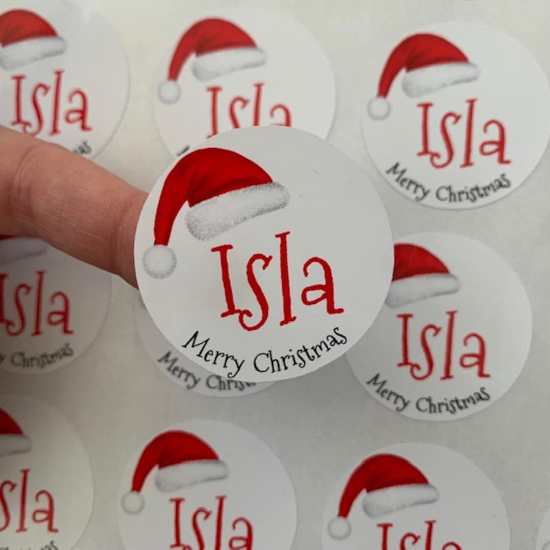 Personalised Christmas Stickers Santa Hat Name Festive Labels Gift ...