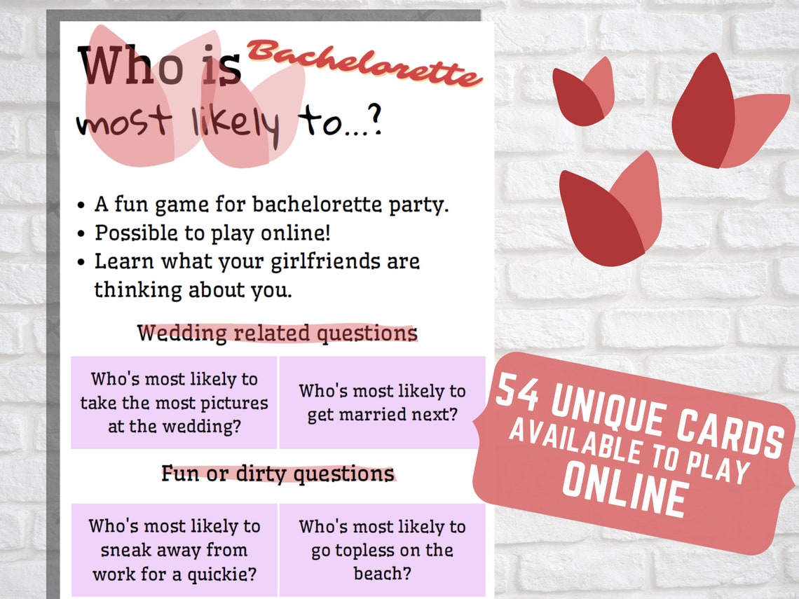 Bachelorette Party Game Who is Mostly Likely To? Funny, Wedding Related ...