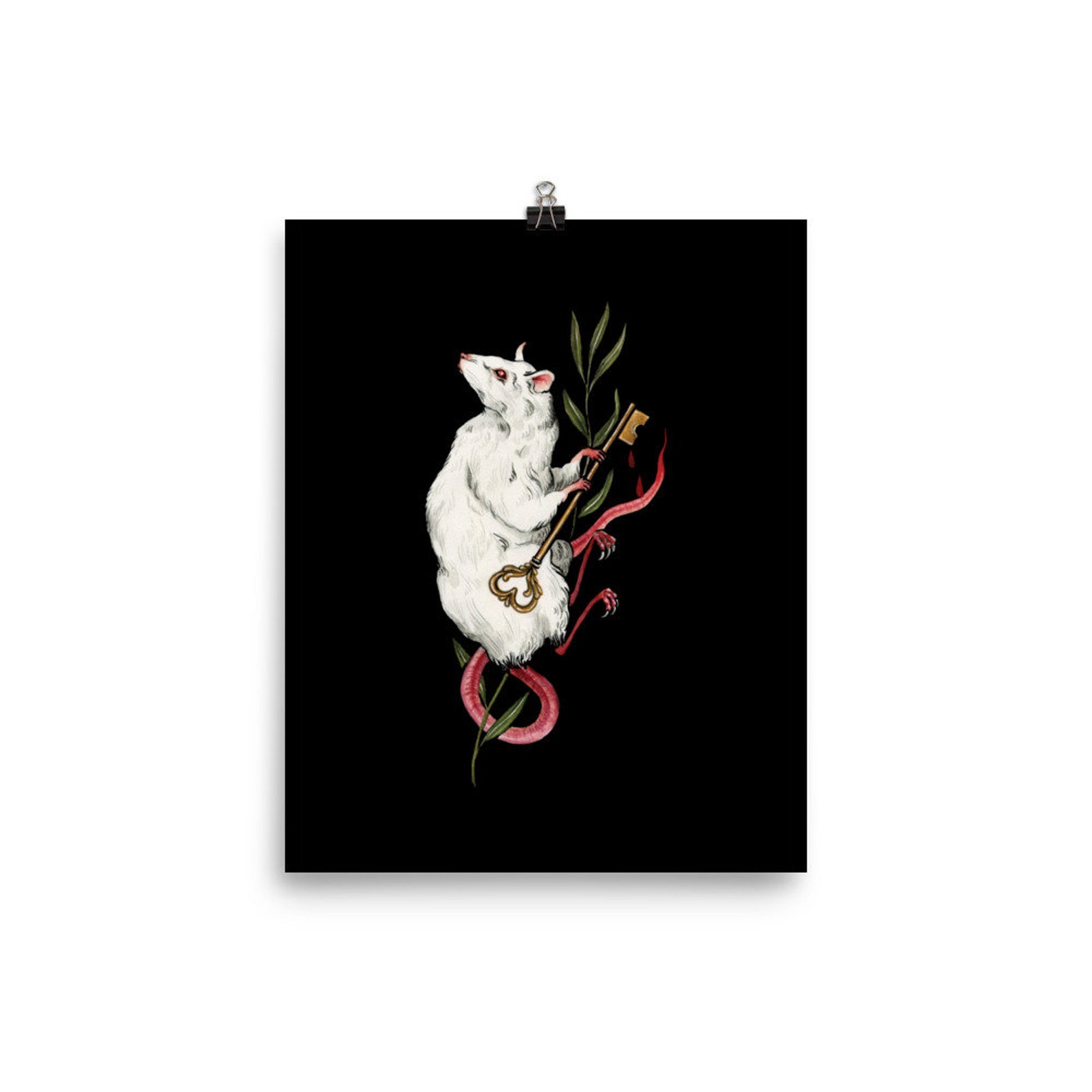 White Rat Illustration Gothic Decor- Giclee Print From Original Hand ...