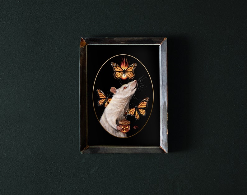 White Rat With Monarch Butterflies Gothic Home Decor - Etsy