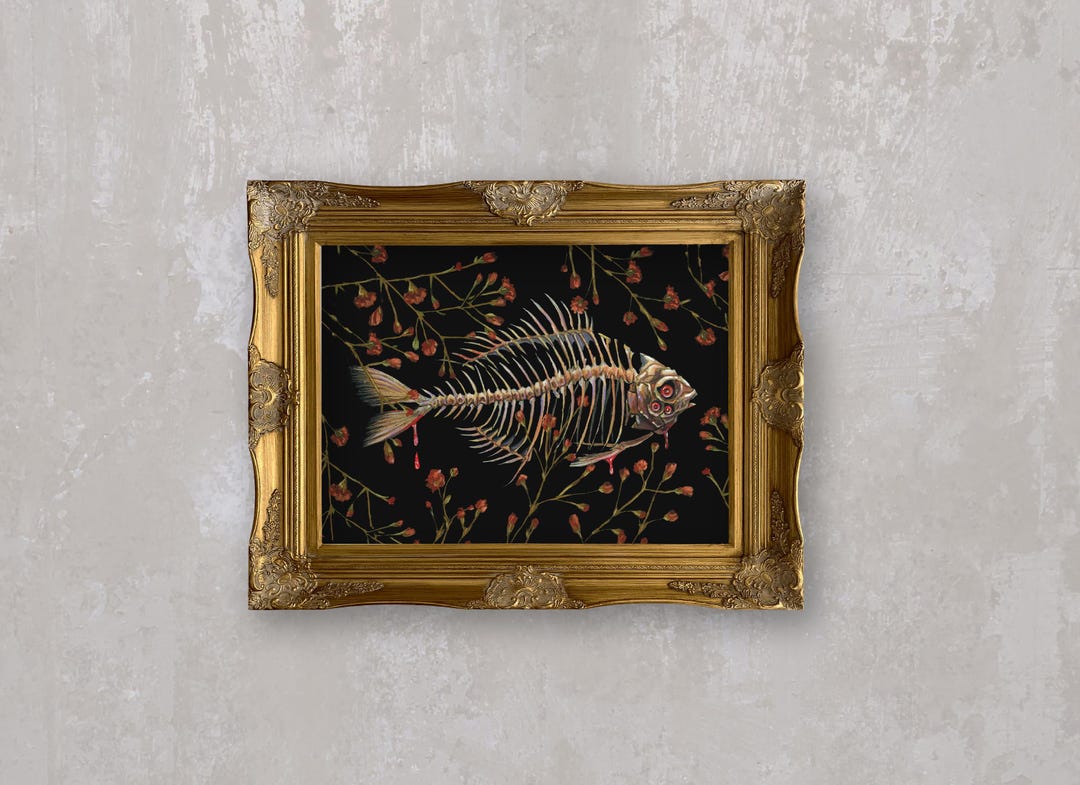Fish Bones With Flowers - 5x7in Mini Print Only - Etsy