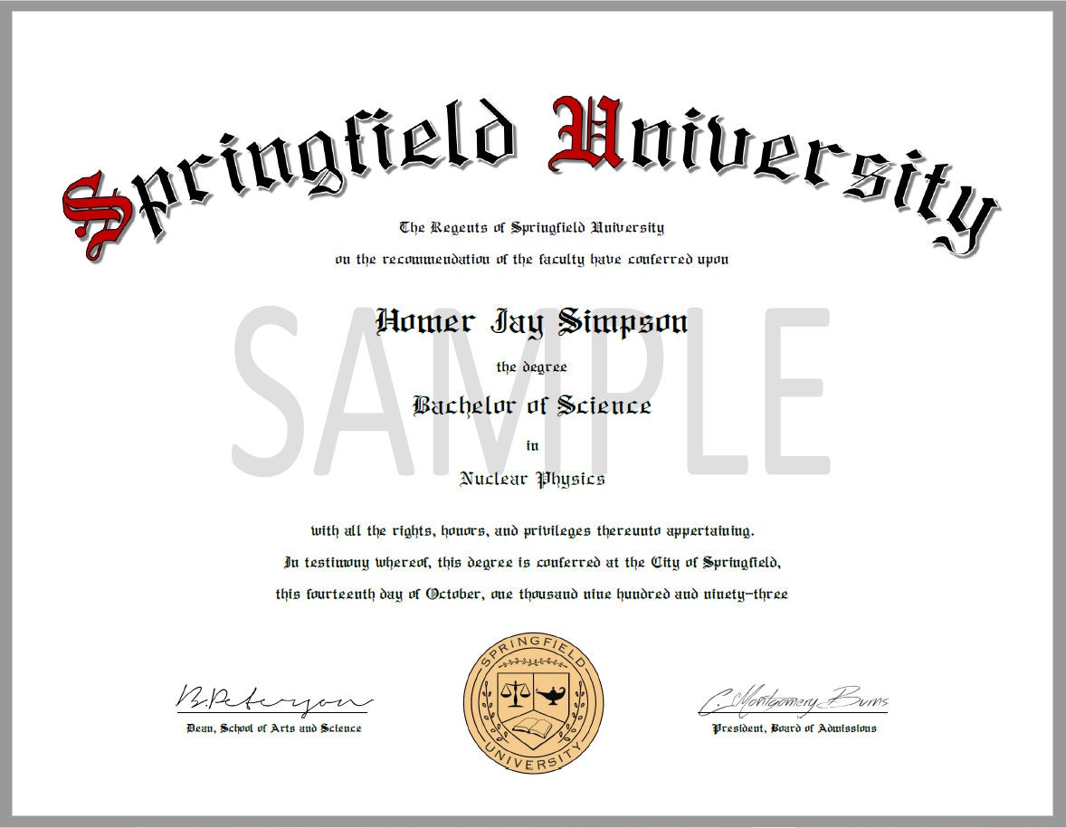 Homer Simpson's Springfield University Degree - the Simpsons (digital ...